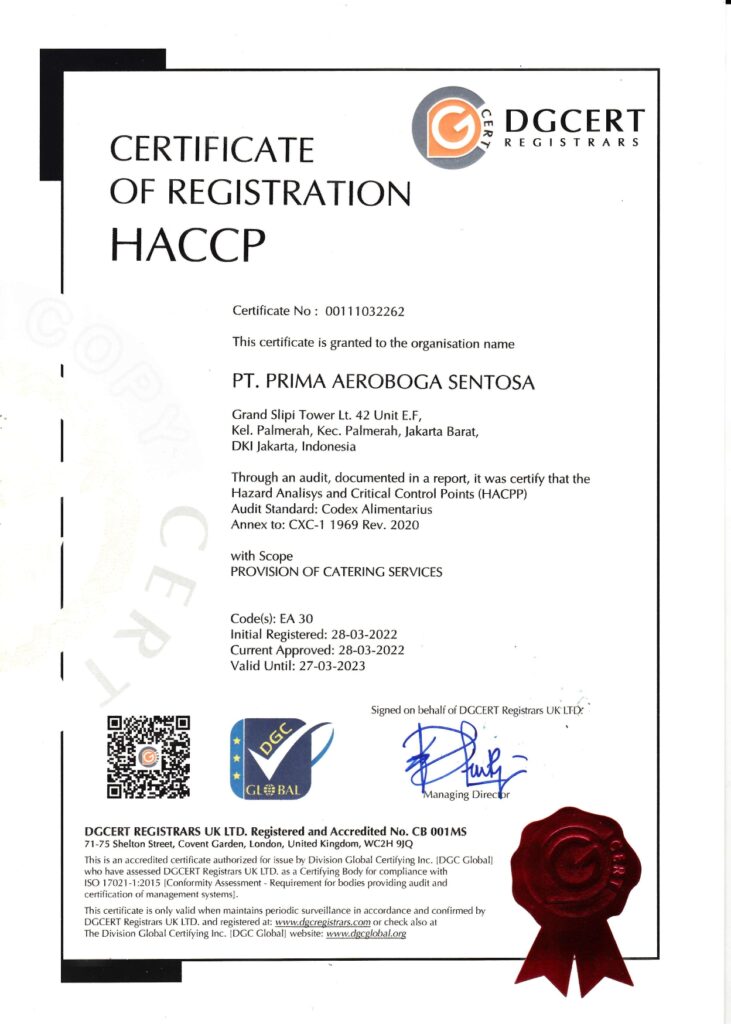 certificate - Company that focuses on catering with ISO22000 standards ...